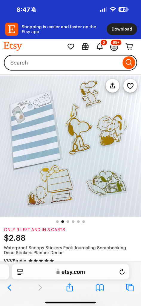 (Copy) Snoopy Metallic Gold Plastic Sticker Set | snoopn4pnuts.com
